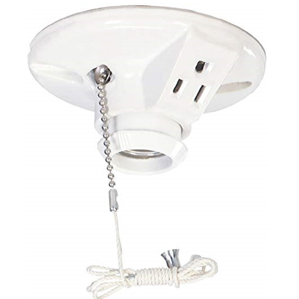 Pull Chain Lampholder with 2 pole 3 wire receptacle 660W 125V White ...