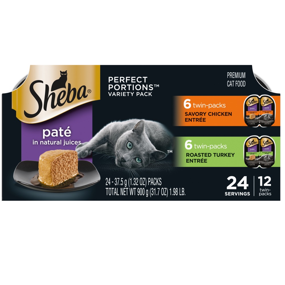 SHEBA Wet Cat Food Pate Variety Pack, Savory Chicken and Roasted Turkey Entrees, 2.6 oz. Cans ...