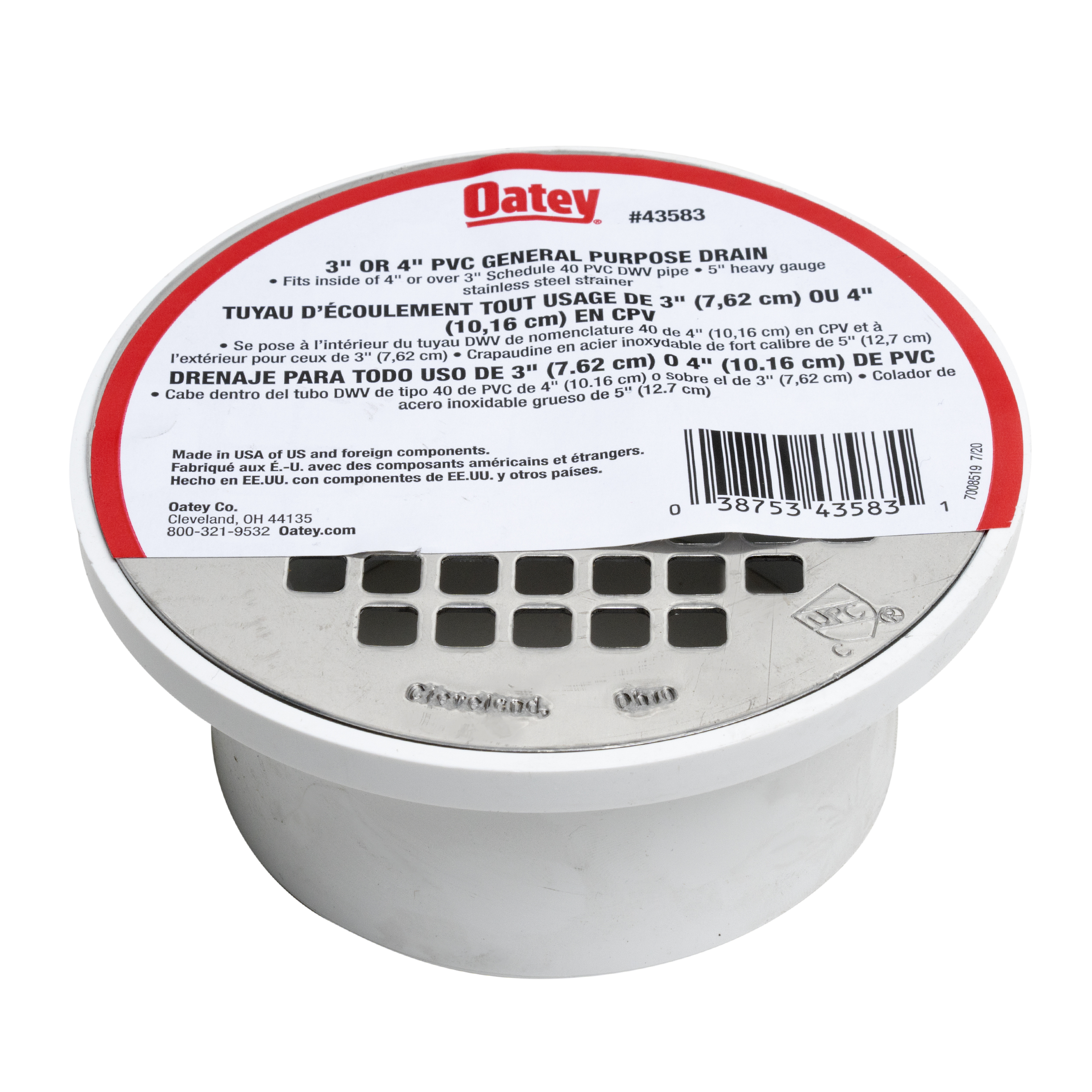 Oatey® 3 in. or 4 in. PVC General Purpose Drain with 5 in. Stainless ...