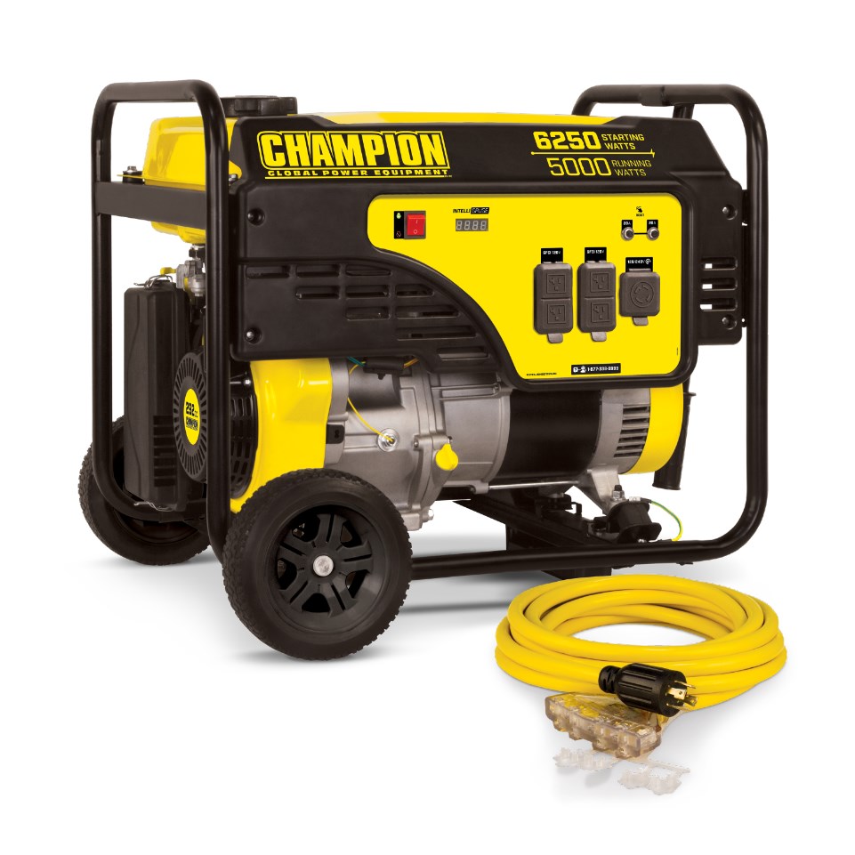 Champion 5000-Watt Portable Generator with Wheel Kit and Extension Cord ...