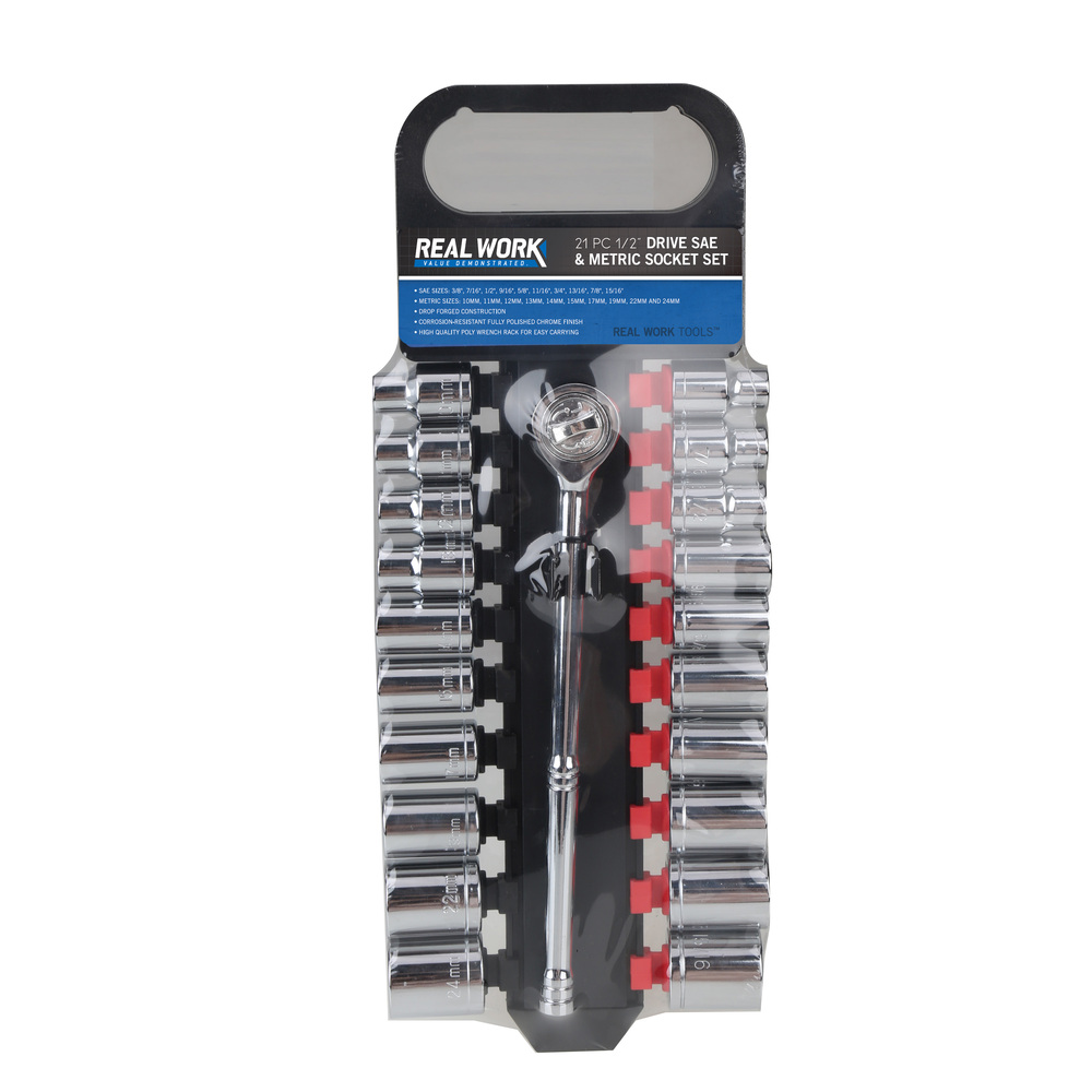 Real Work Tools™ 1/2\" Drive SAE & Metric 21 Piece Socket Set - RW-2446 ...