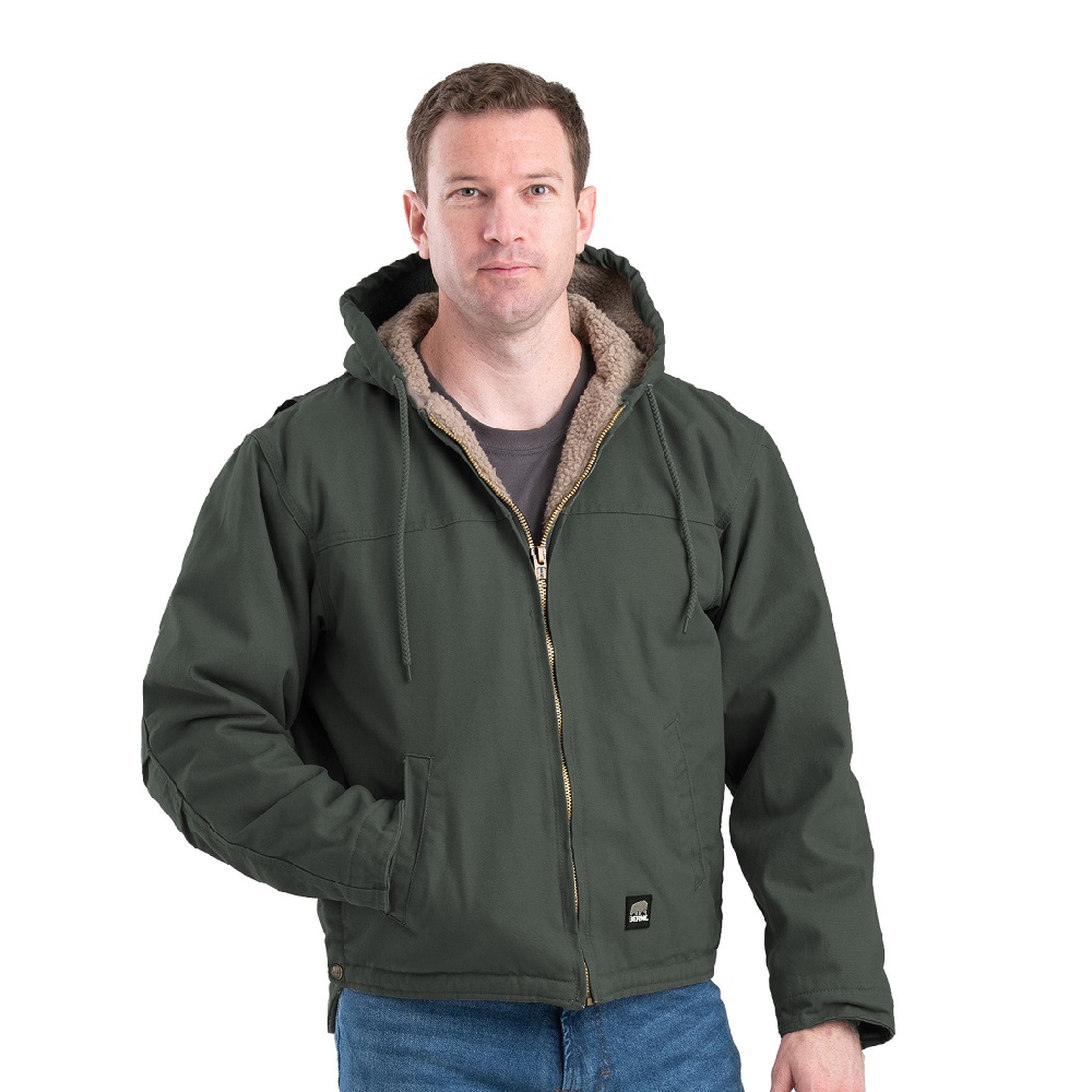 Berne Men's Heartland Washed Duck Hooded Work Coat, Moss - HJ626MOS ...