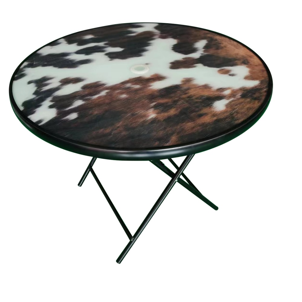 Rural King Steel 34\" Cow Hide Printed Glass Folding Table - 90264PCH ...