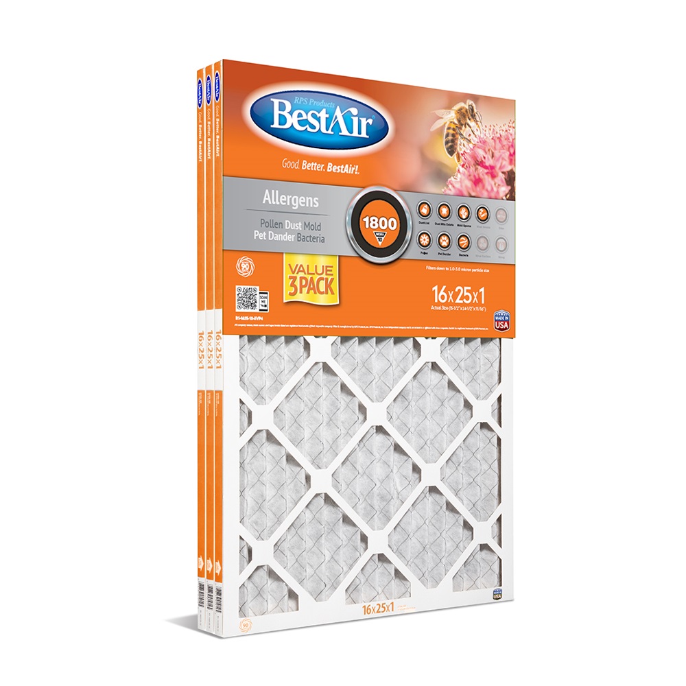 BestAir 16 x 25 x 1 Merv 10 Pleated Furnace Filter Value, 3 Pack - B1 ... BestAir 16 x 25 x 1 Merv 10 Pleated Furnace Filter Value, 3 Pack - B1 ...