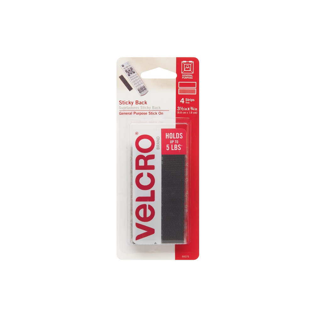 Velcro Brand Sticky Back 3 1/2\" x 3/4\" Strips Black, 4 Count ...