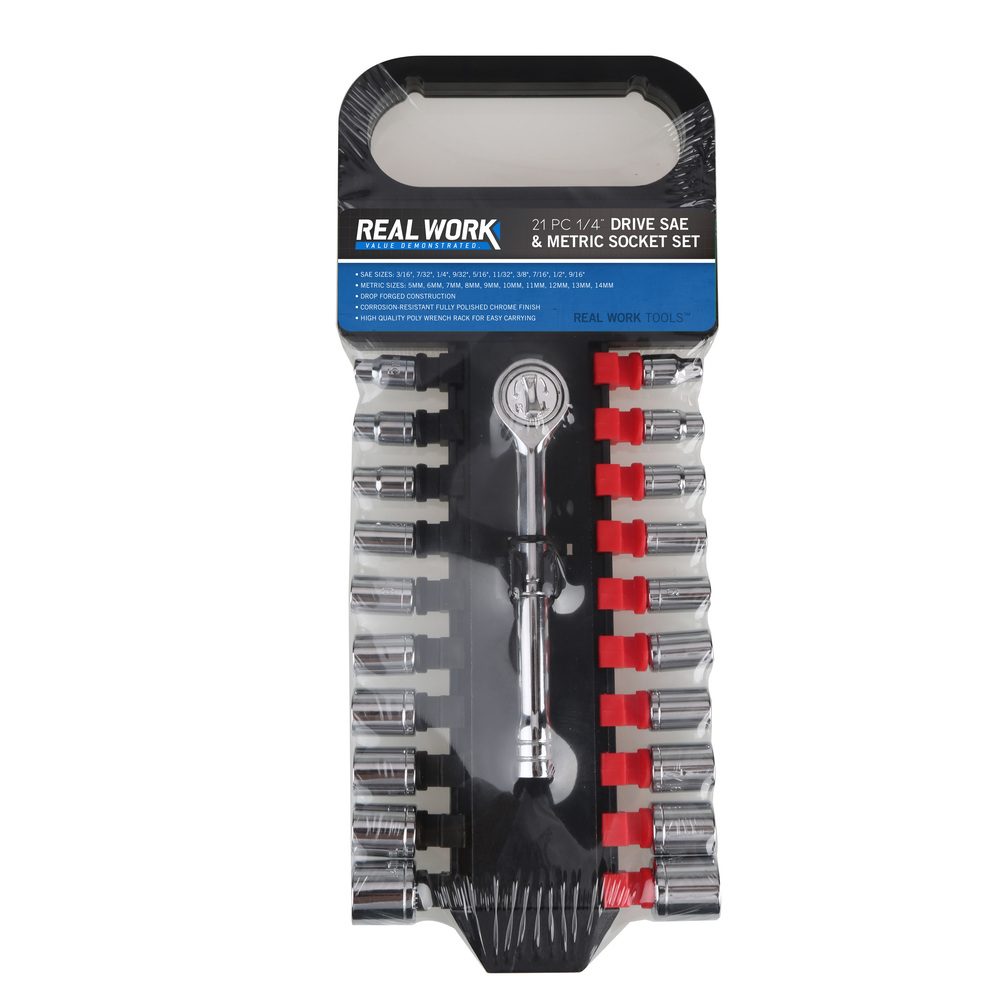 Real Work Tools™ 1/4\" Drive SAE & Metric 21-Piece Socket Set - RW-2446 ...