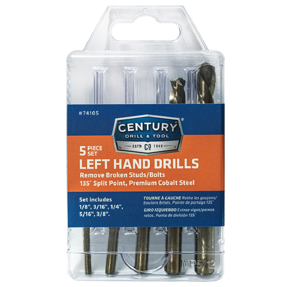 Century Drill & Tool 5 Piece Cobalt Left Hand Stub Drill Bit Set ...