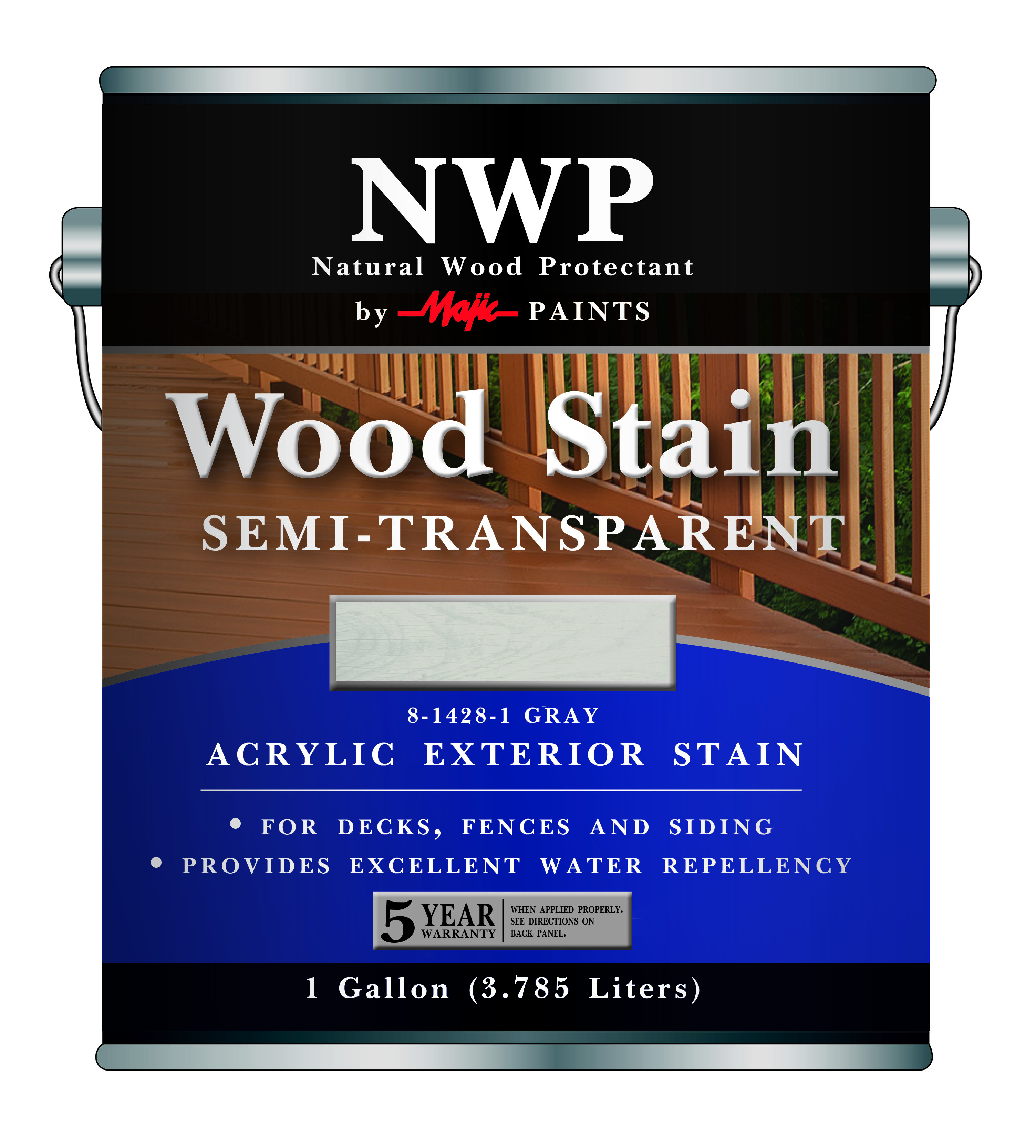 Majic NWP Acrylic Exterior Semi-Transparent Wood Stain Gray Gallon - 8 ...