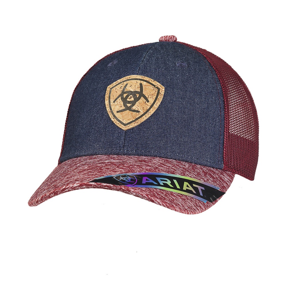 Ariat Women's Center Leather Patch and Burgundy Brim and Mesh Back Cap, Navy - A300010720 ...