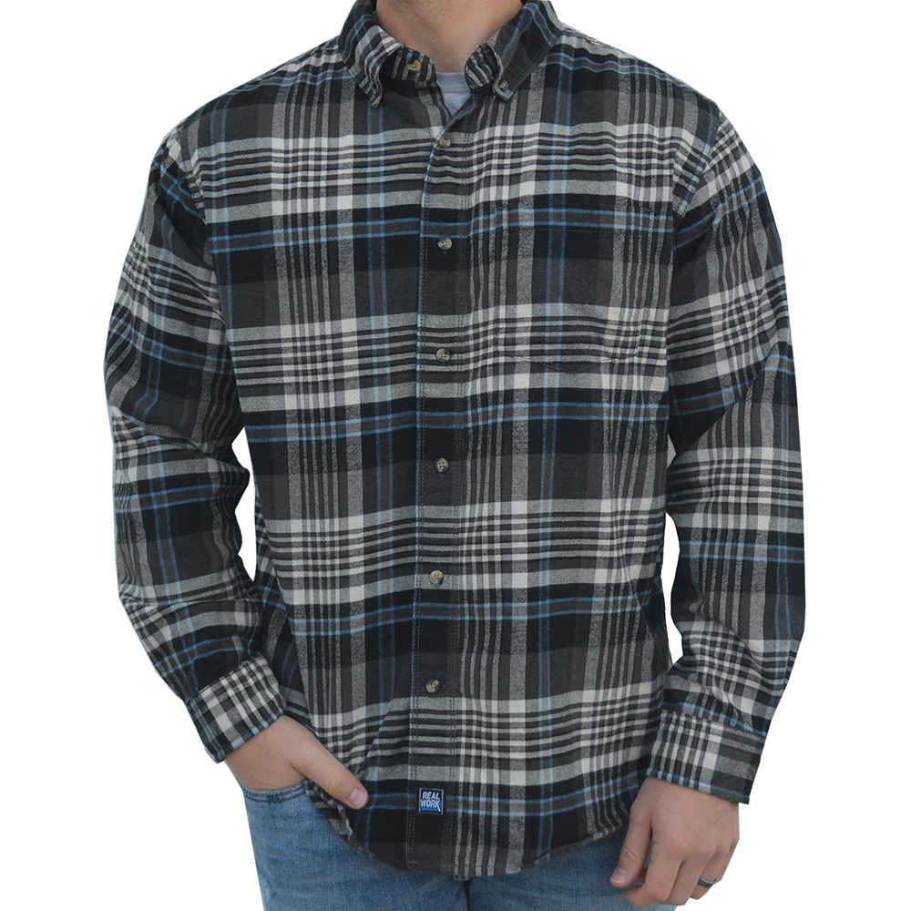 Real Work Wear Men's Long Sleeve Flannel Shirt, Gunpowder Blue - WWFB ...