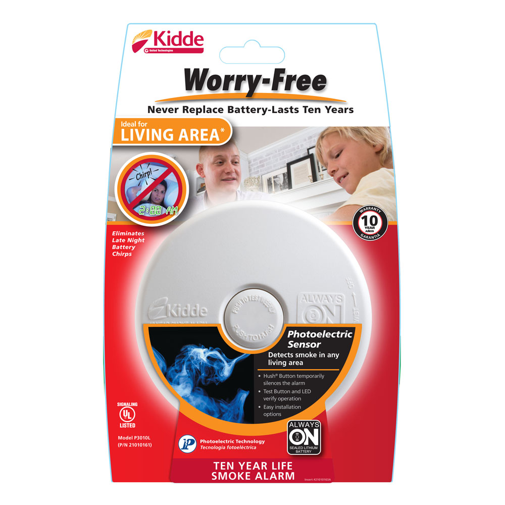 Kidde P3010L Worry-Free Living Area 10 yr Sealed Battery Smoke Alarm ...