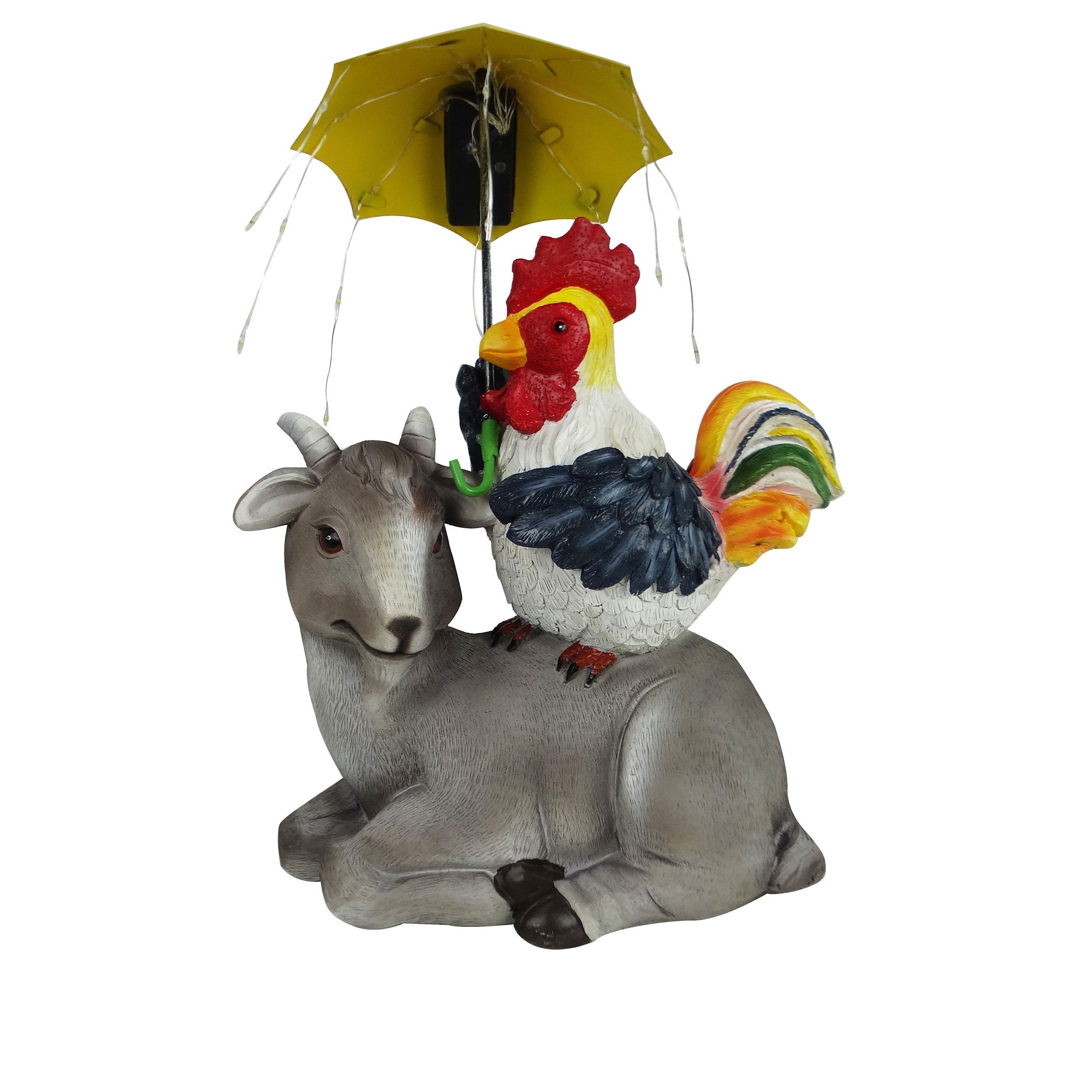 Alpine Solar Rooster on Goat with Umbrella and Warm White LEDs ...