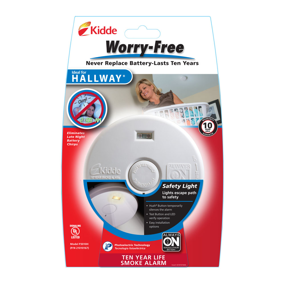Kidde P3010H Worry-Free Hallway 10 yr Sealed Battery Smoke Alarm ...