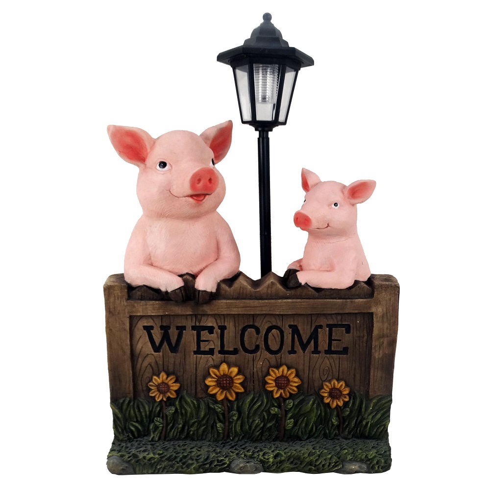 Alpine Solar Pigs Welcome Statuary with LED Lantern - WIV208SLR | Rural ...