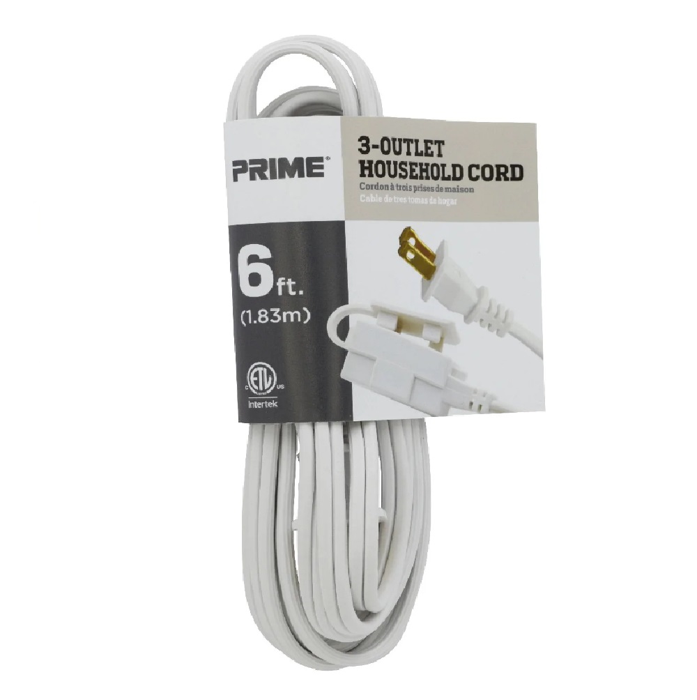 Prime Wire 6' SPT-2 3-Outlet White Household Extension Cord - EC660606 ...