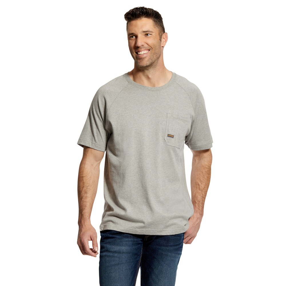 Ariat Men's Rebar Cotton Strong Short Sleeve Work T-Shirt, Heather Grey ...