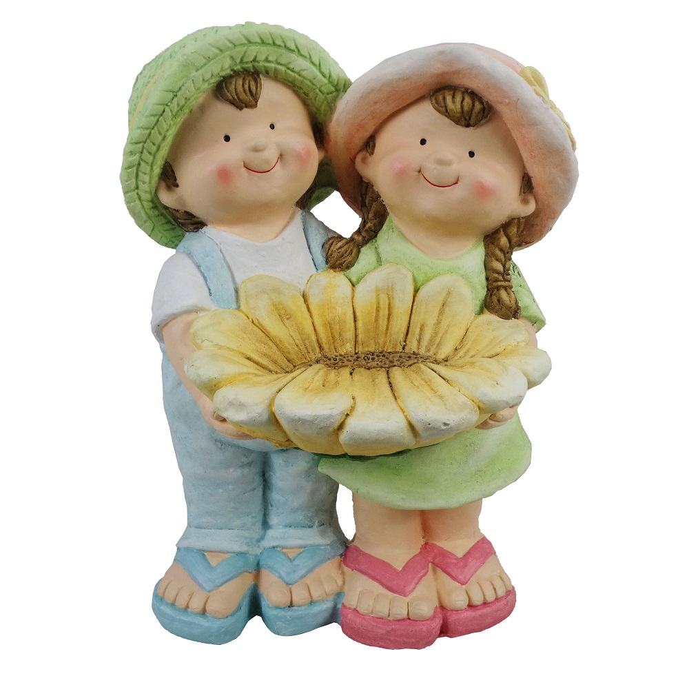 Alpine Boy and Girl Statue Holding Sunflower Birdbath - QWR1372 | Rural ...
