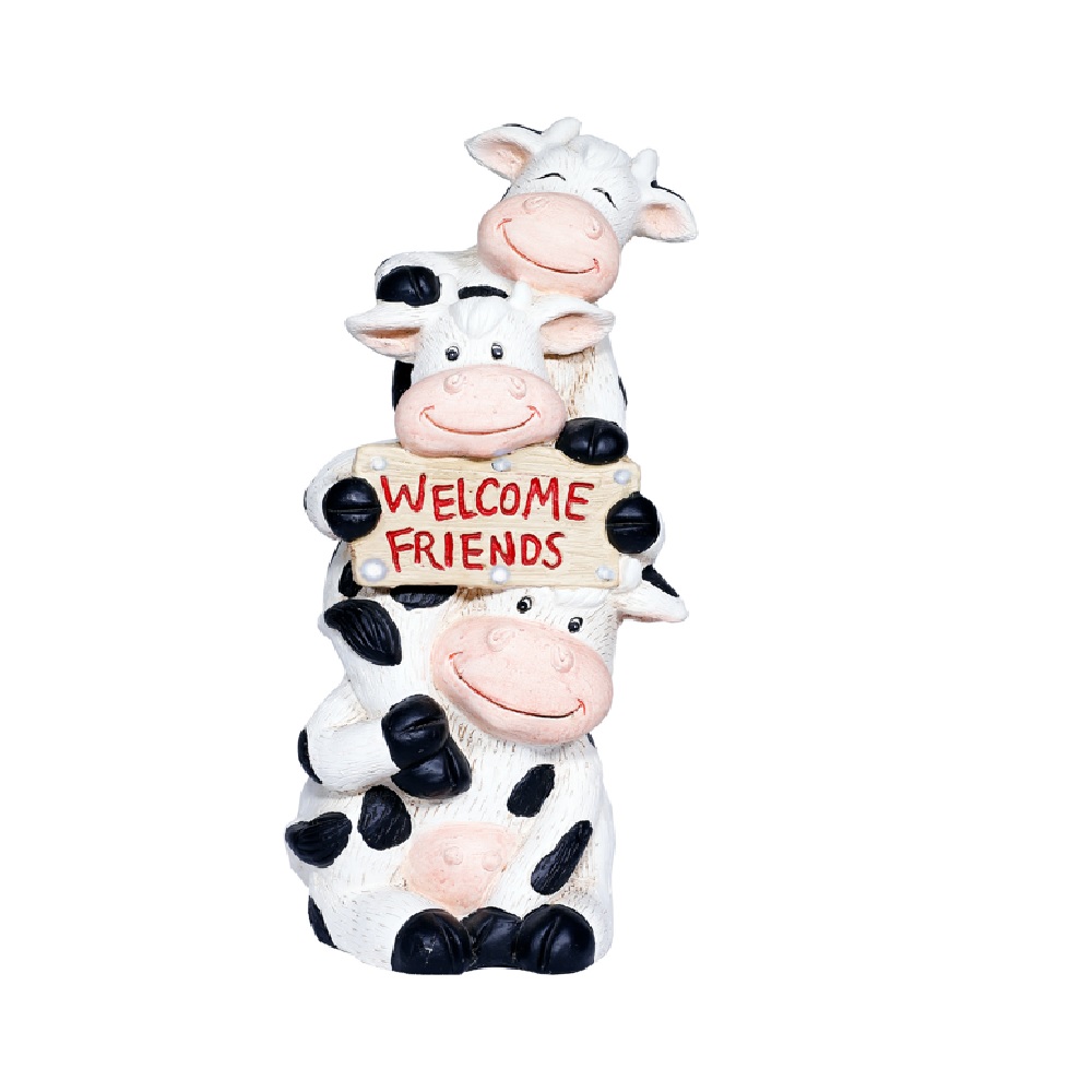 Alpine Solar Stacked \"Welcome\" Cows Statue with Cool White LEDs ...