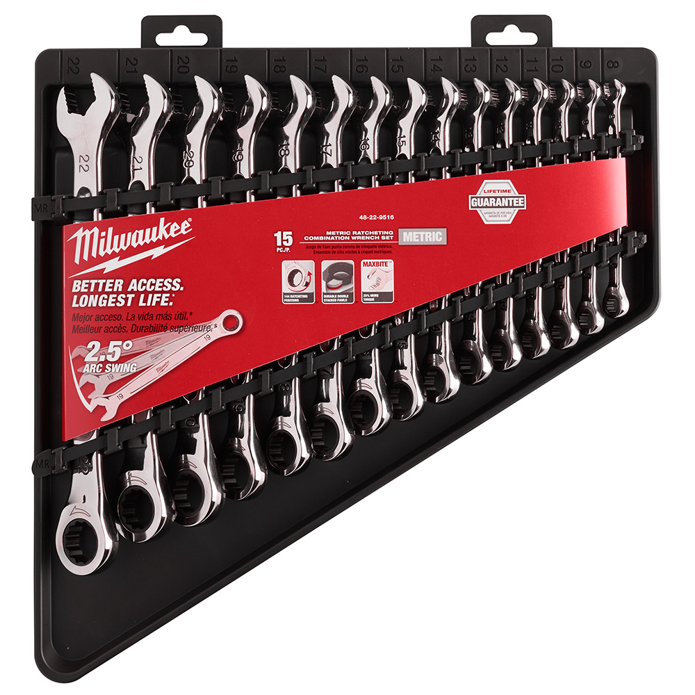 Milwaukee 15-Piece Metric Ratcheting Combination Wrench Set - 48-22 ...