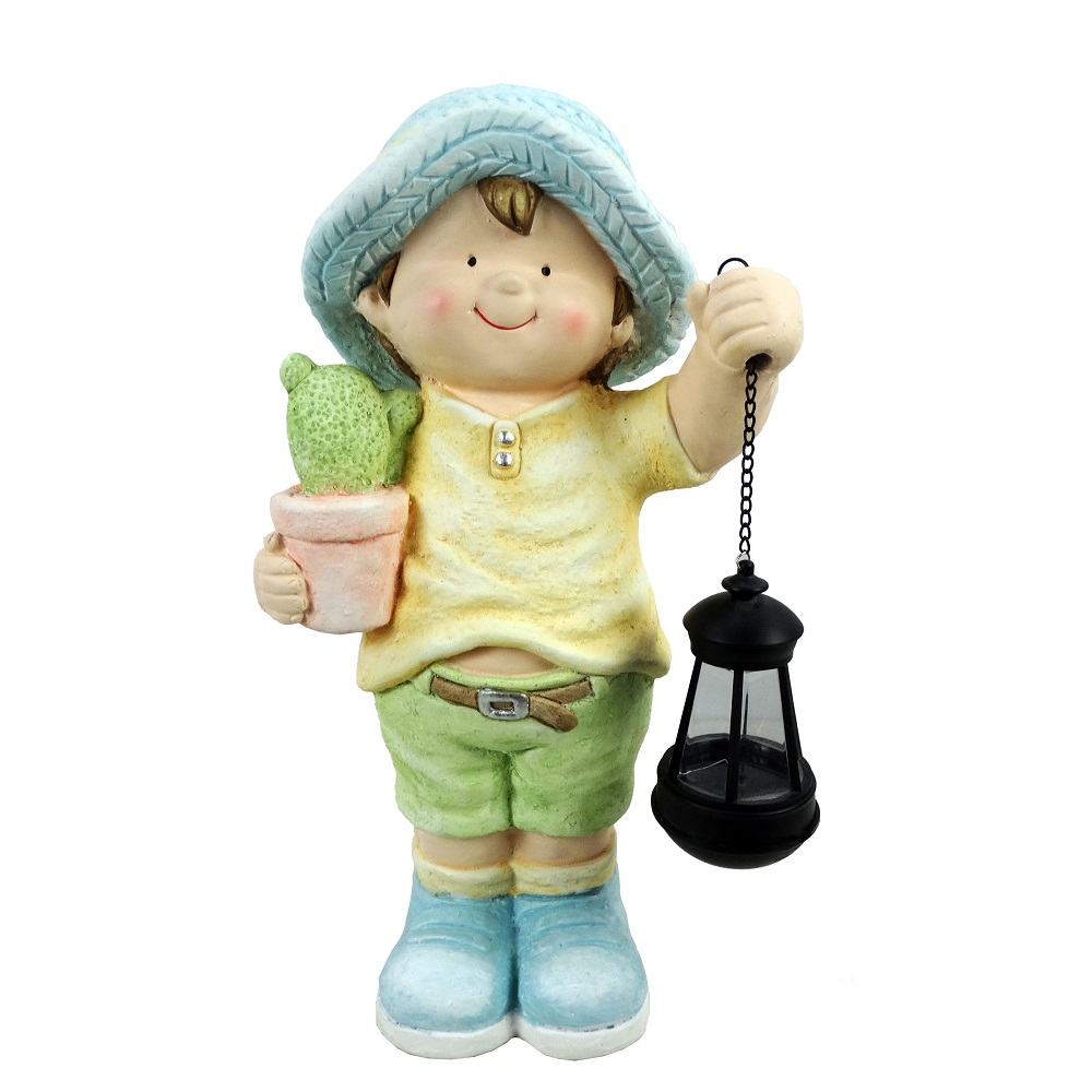 Alpine Solar Boy Statue Holding Lantern With LED Light - QWR1368SLR ...
