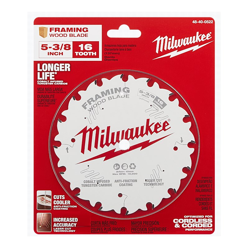 Milwaukee 5-3/8 Inch 16T Framing Circular Saw Blade 48-40-0522 | Rural King